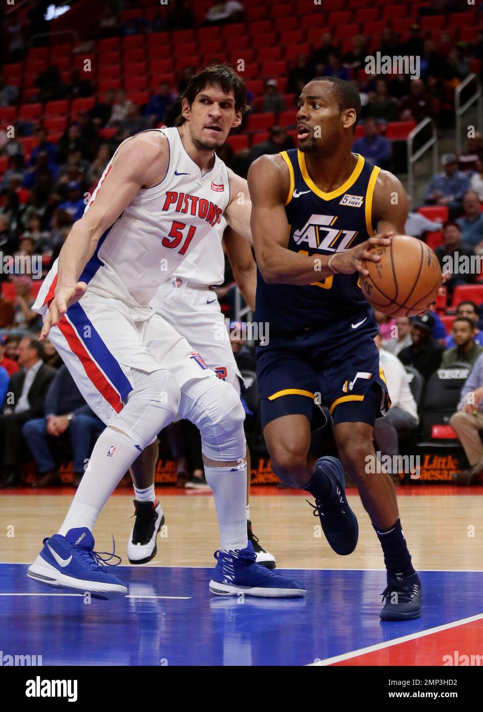Utah Jazz guard Alec Burks (10) looks to pass the ball against Detroit ...