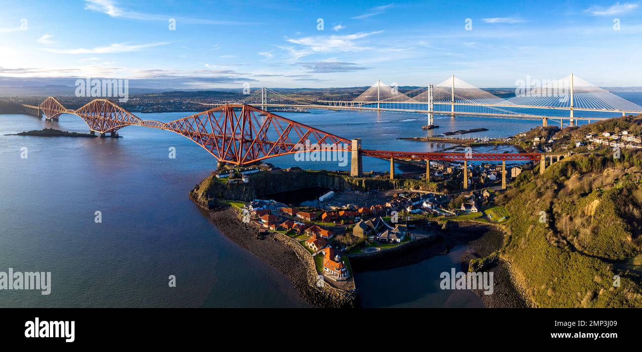 The Forth Bridges from North Queensferry, Fife, Scotland, UK Stock ...