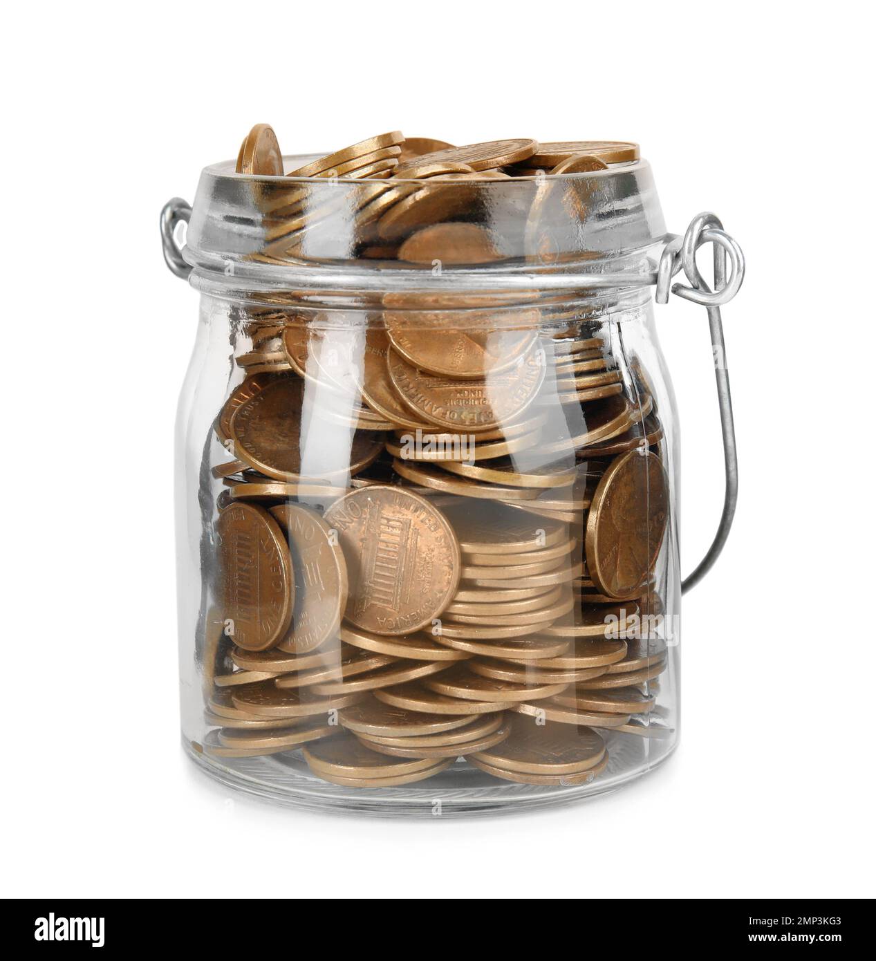 Glass jar with coins isolated on white Stock Photo - Alamy