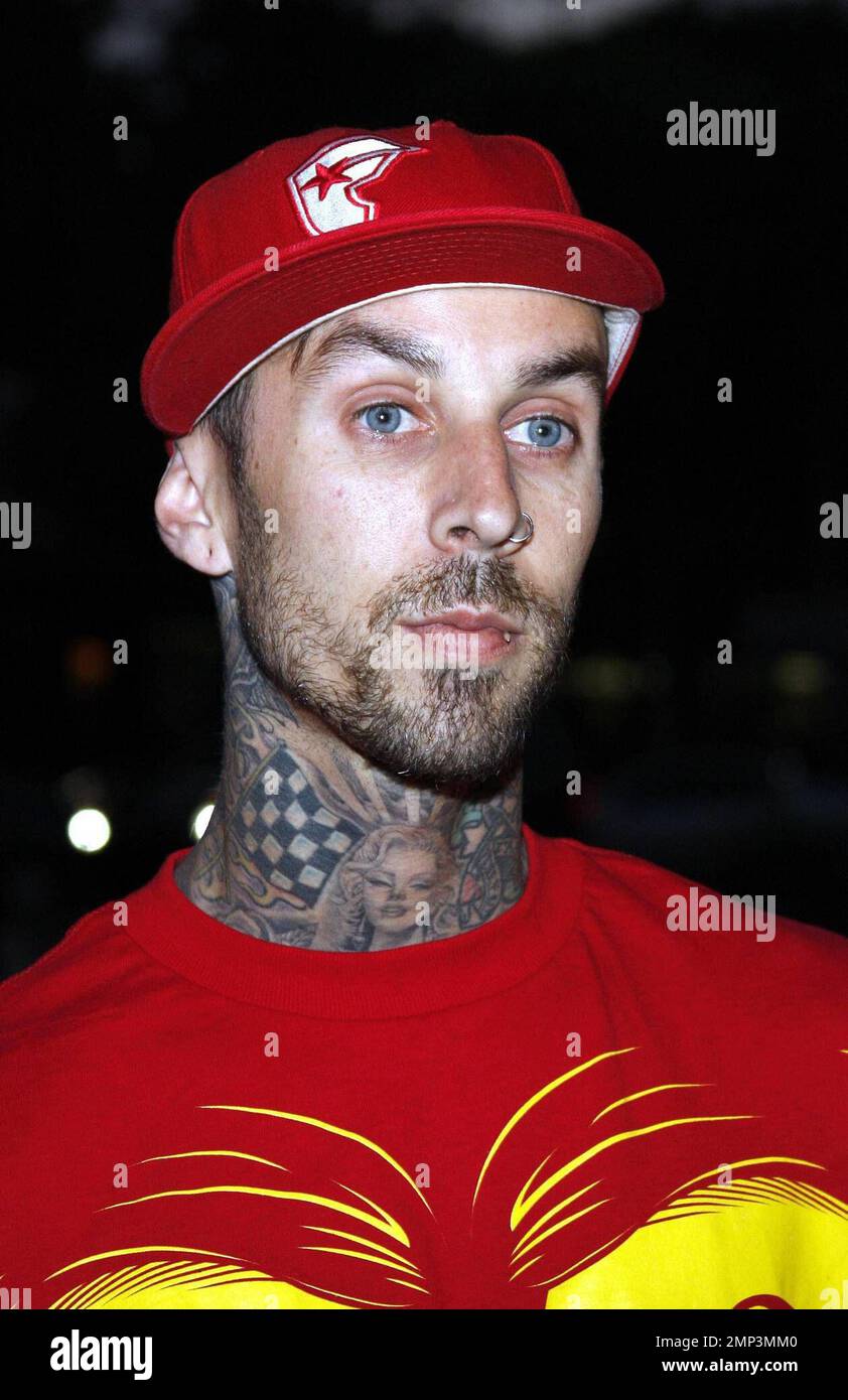 Travis Barker arrives at the launch of the "Scarlet" HDTV series held ...