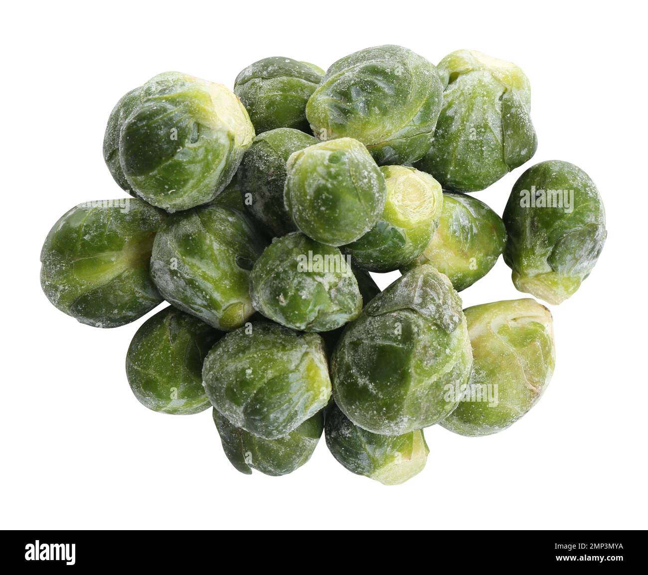 Pile of frozen Brussels sprouts isolated on white, top view. Vegetable ...