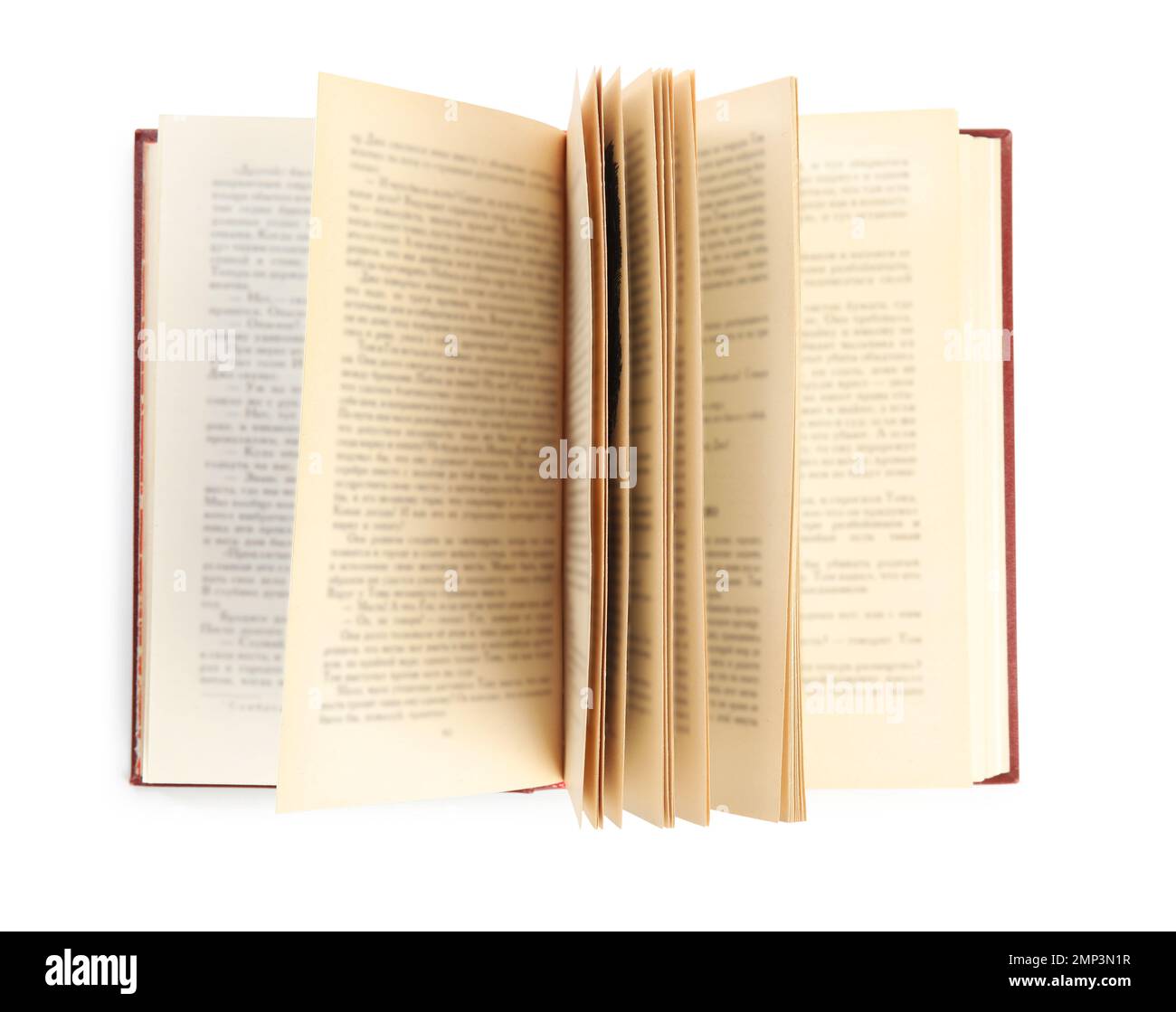Open book with hard cover isolated on white, top view Stock Photo - Alamy