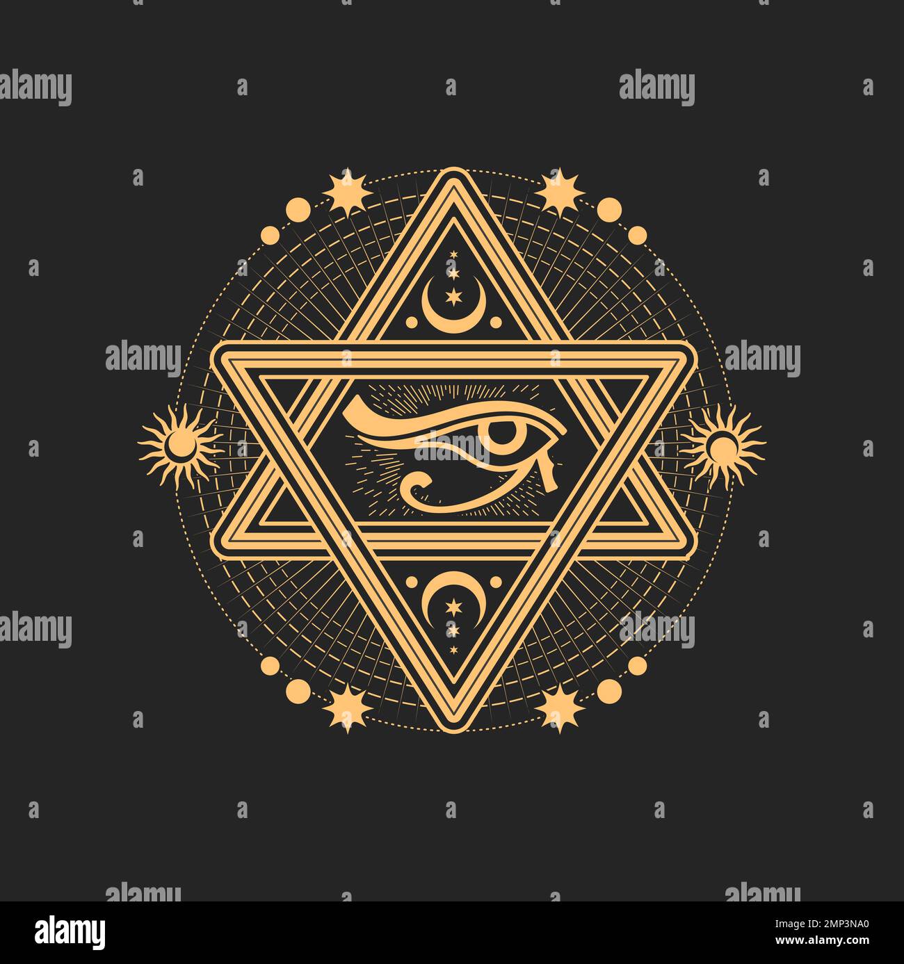 David Star Eye Of Horus Crescent Sun And Moon Esoteric Occult Symbol