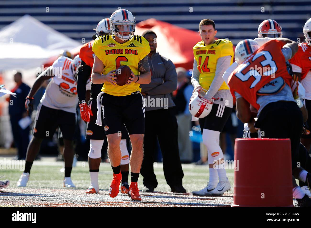 South Squad quarterback Kurt Benkert of Virginia in action during the ...