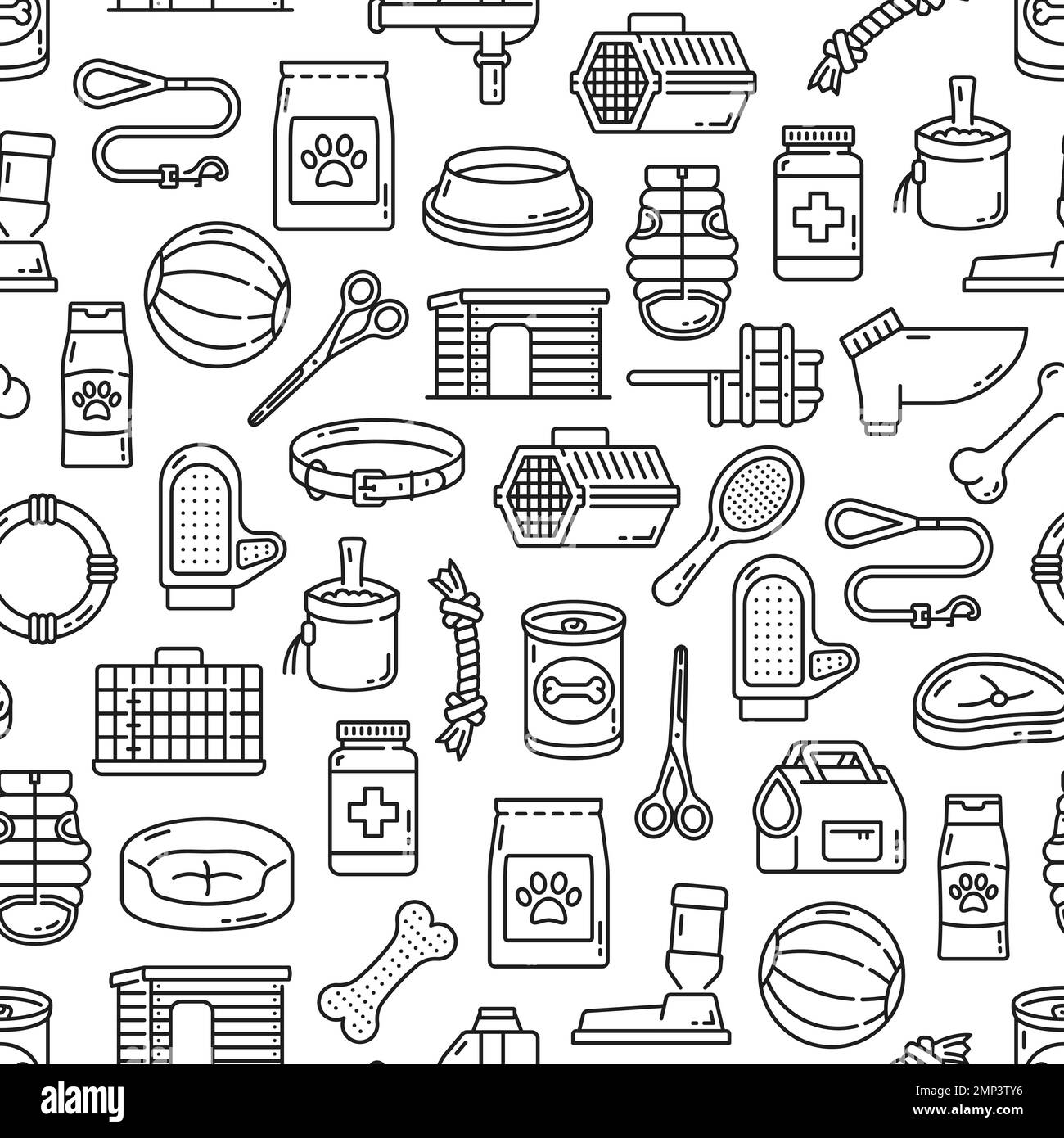 Dog and puppy pet care seamless pattern. Dog food, veterinary medicines ...