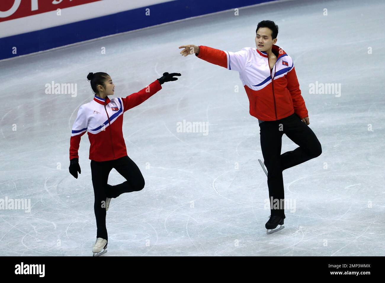 Ryom Tae Ok and Kim Ju Sik of North Korea work out before performing ...
