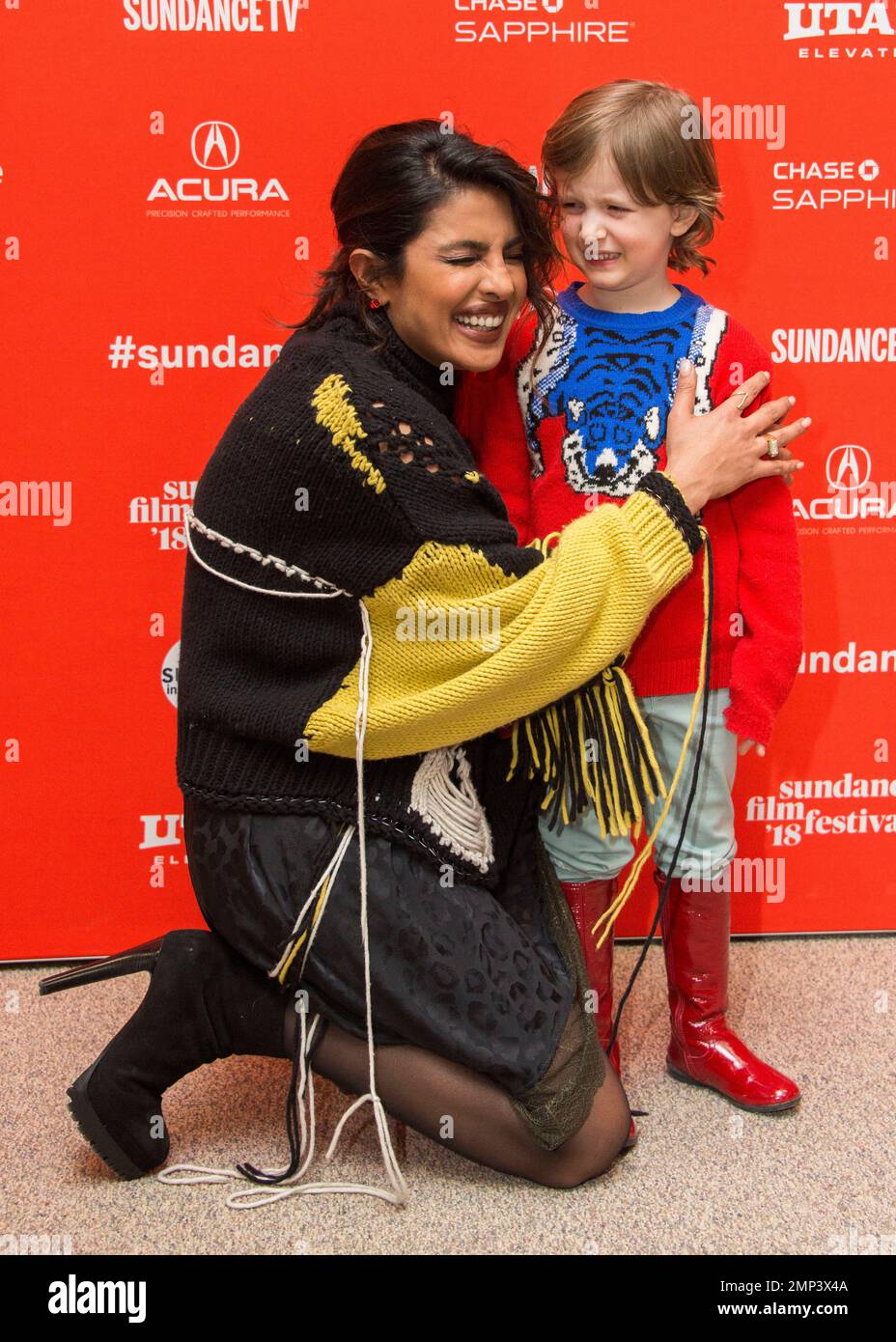 Actors Priyanka Chopra, left, and Leo James pose during the premiere of ...
