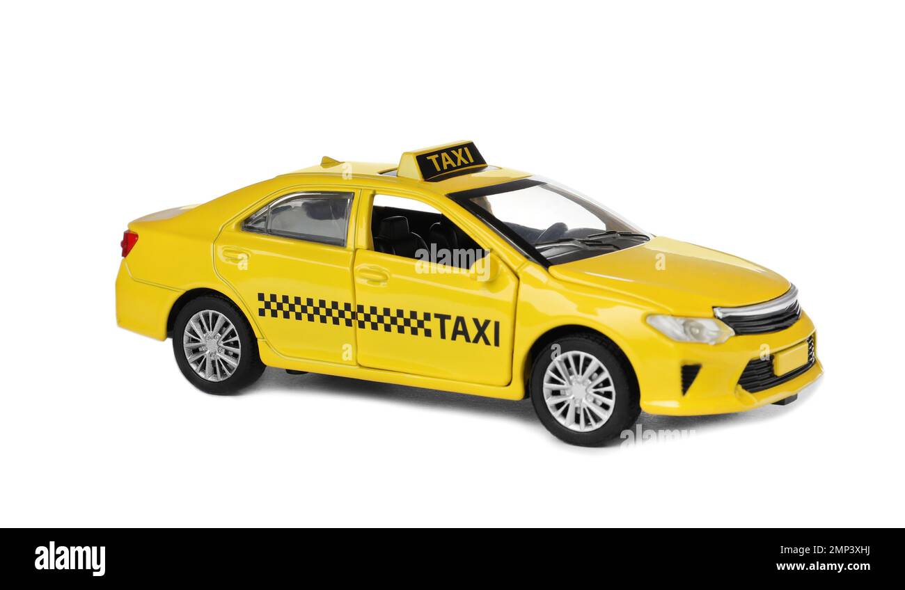 Yellow taxi car model isolated on white Stock Photo - Alamy