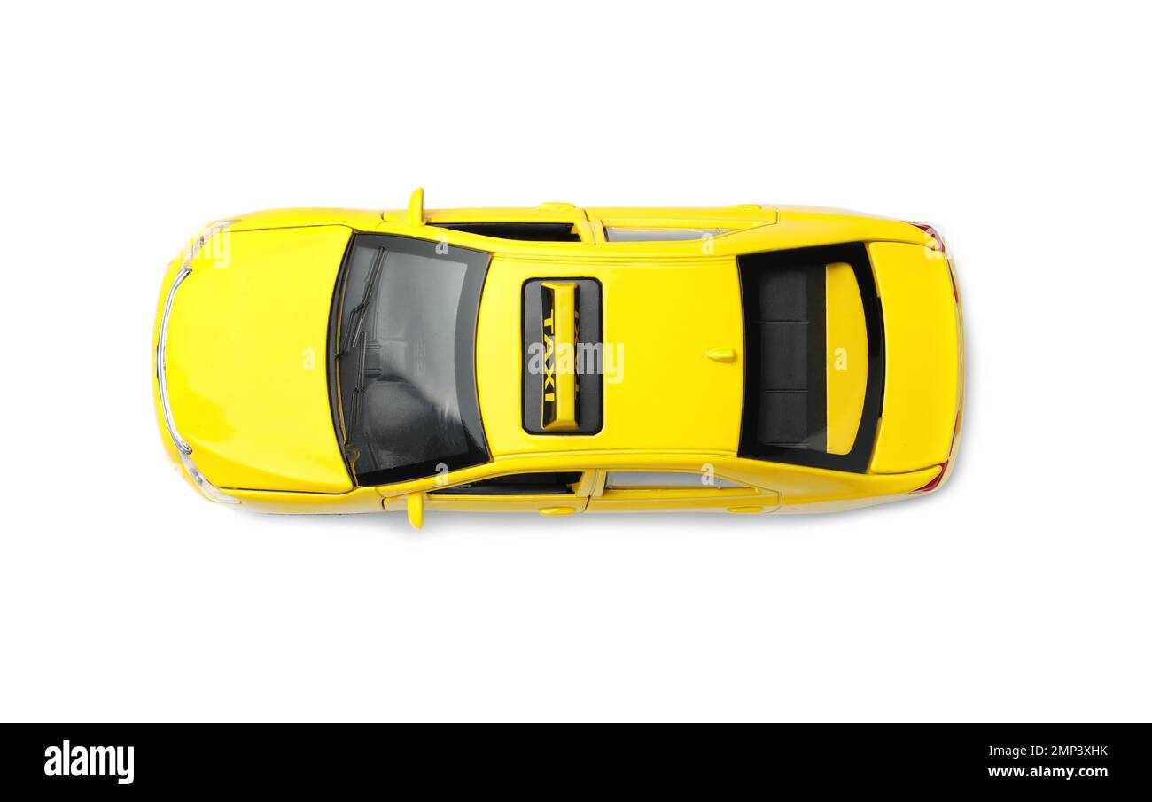 Yellow taxi car model on white background, top view Stock Photo - Alamy
