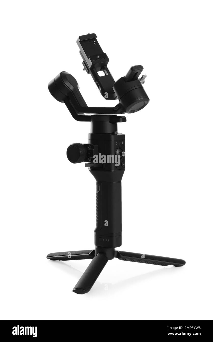 Modern stabilizer for video camera isolated on white Stock Photo - Alamy