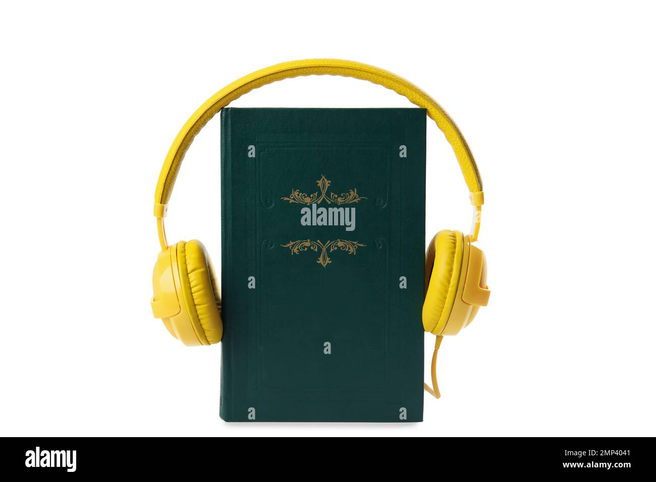 Book and modern headphones isolated on white Stock Photo - Alamy