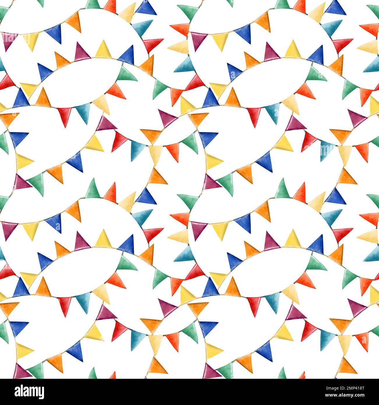 Watercolor seamless pattern with festive colorful flags. Hand drawn ...