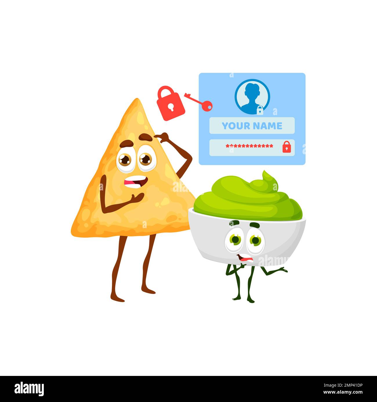 Forgot password cartoon nachos and guacamole sauce characters. Funny ...