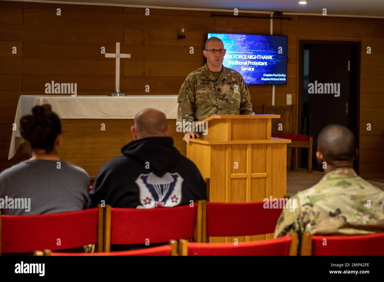 Soldiers of 2-151st Infantry Battalion “Task Force Nighthawk” attend a ...