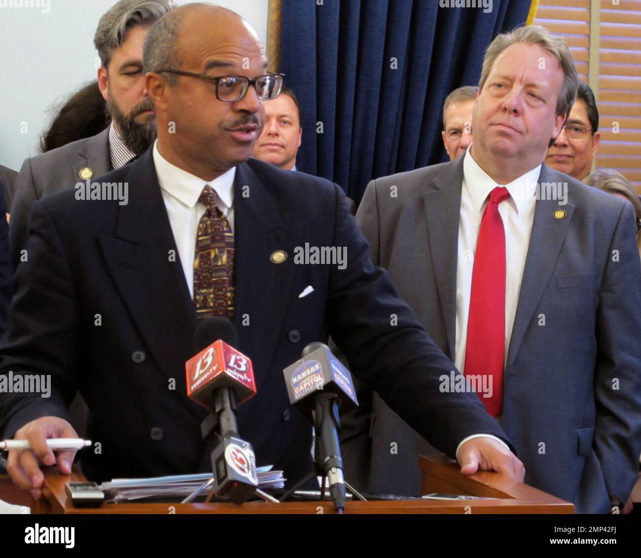 Kansas state Sen. David Haley, D-Kansas City, left, discusses his ...