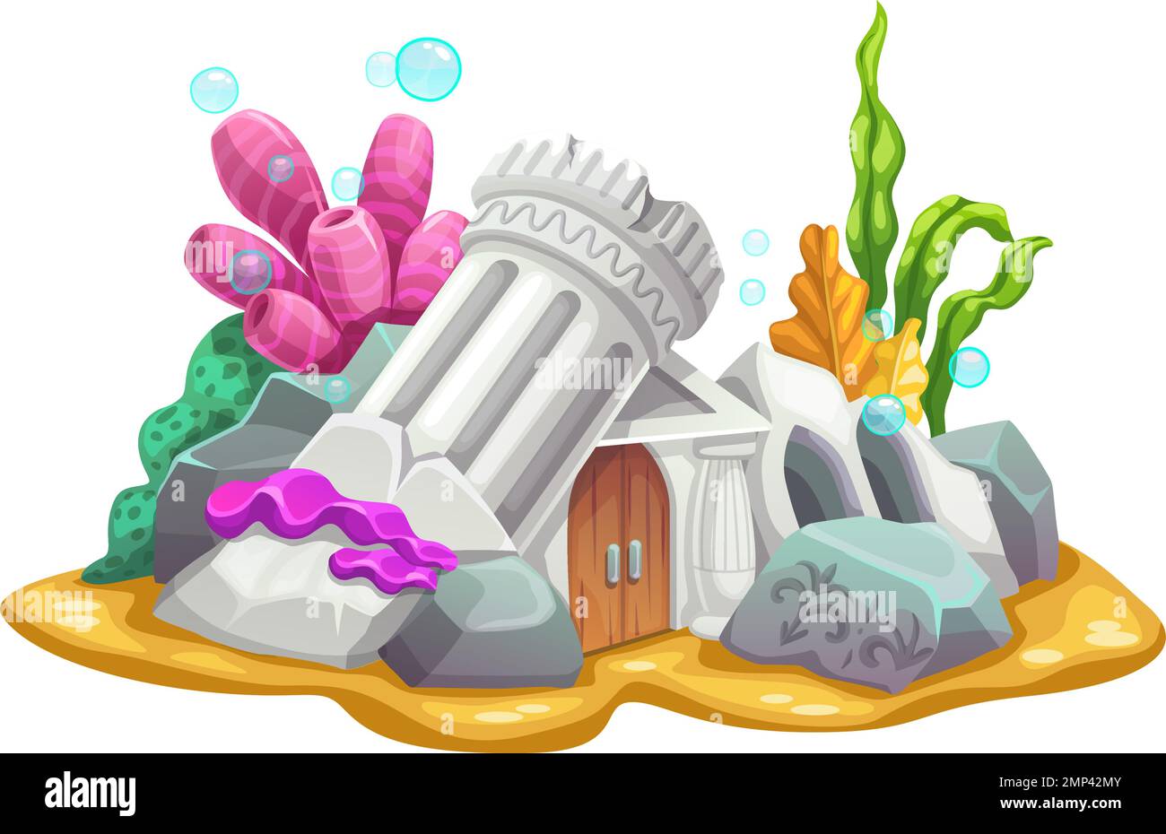 Underwater ancient city house building. Vector mermaid dwelling with ...
