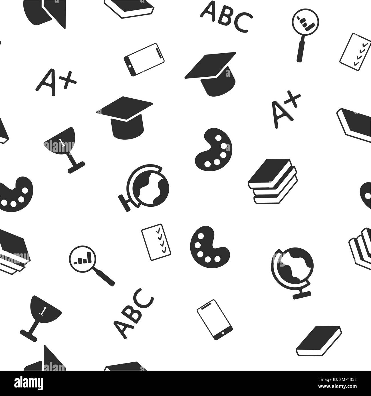 A pattern of black icons on the topic of education and science ...