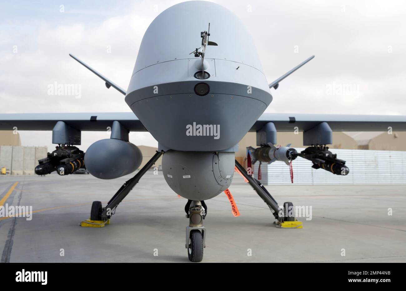 A U.S. MQ-9 drone is on display during an air show at Kandahar Airfield, Afghanistan, Tuesday ...