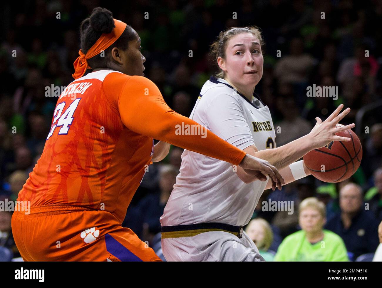 Notre Dame's Jessica Shepard (23) gets pressure from Clemson's Ivy ...