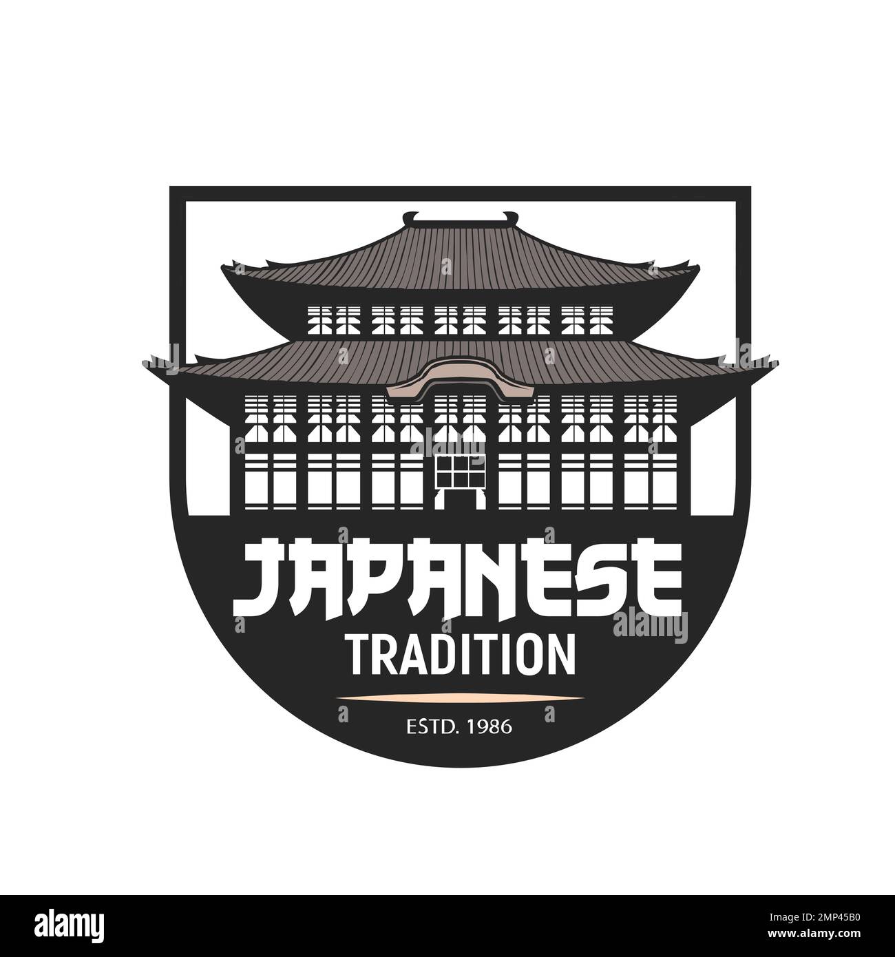 Japanese temple icon. Asian journey retro vector badge or vintage ...