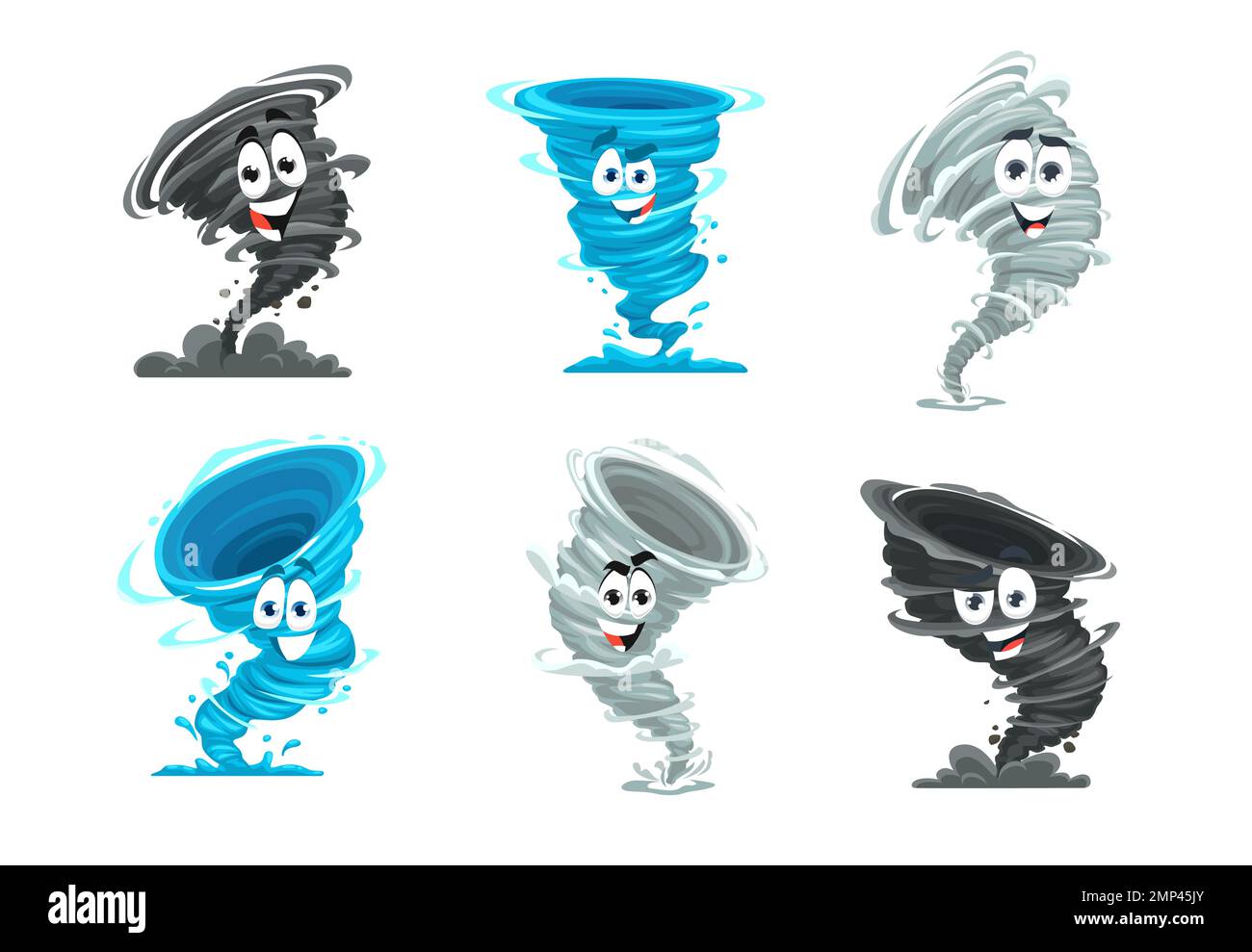 Cartoon tornado mascot. Storm, cyclone characters, cheerful tornado ...