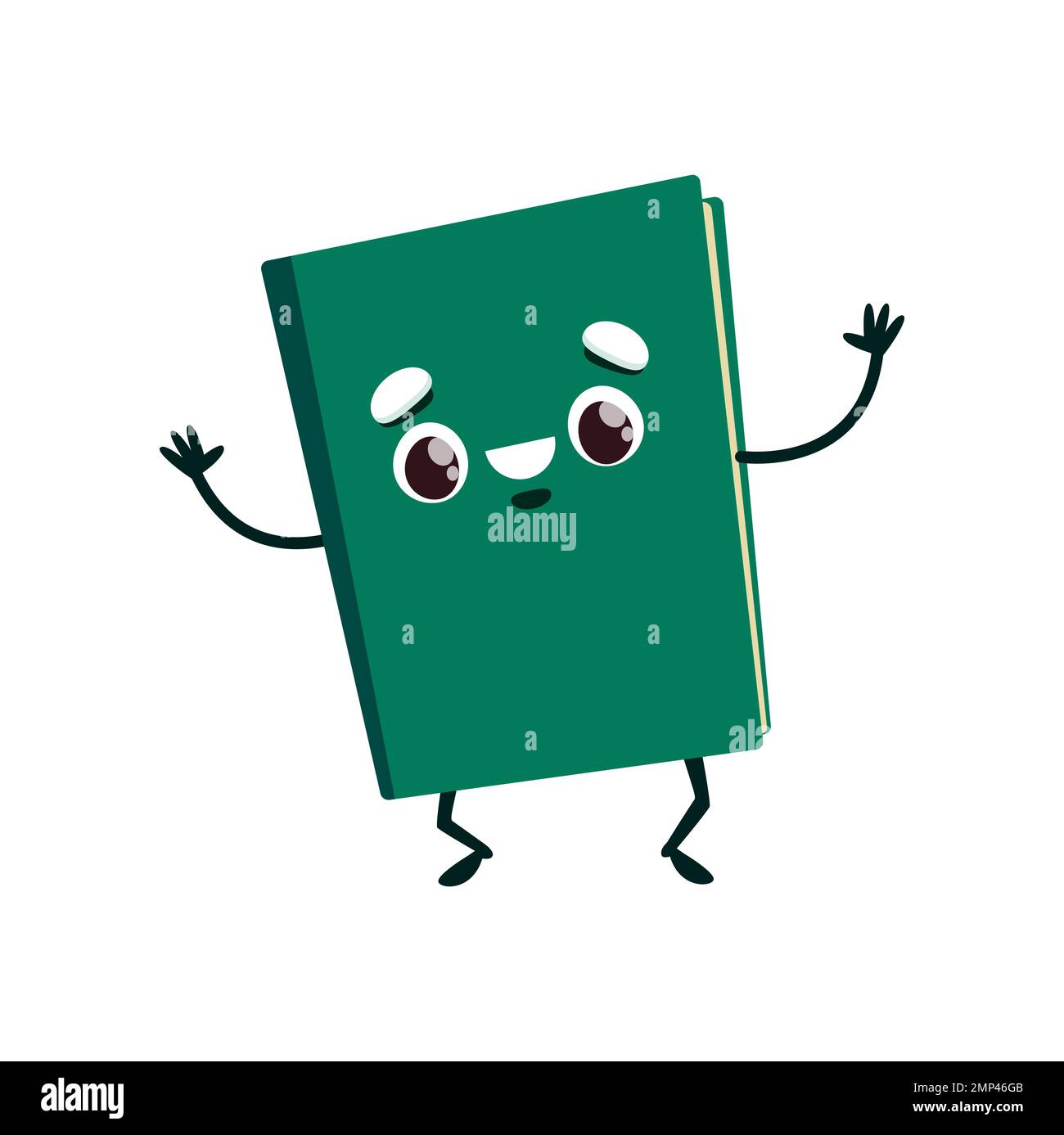 Cartoon textbook character in green cover. Book, notebook or bestseller ...