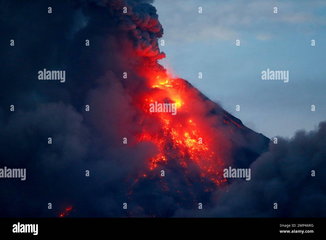 Mayon volcano spews red -hot lava in another eruption as seen from ...