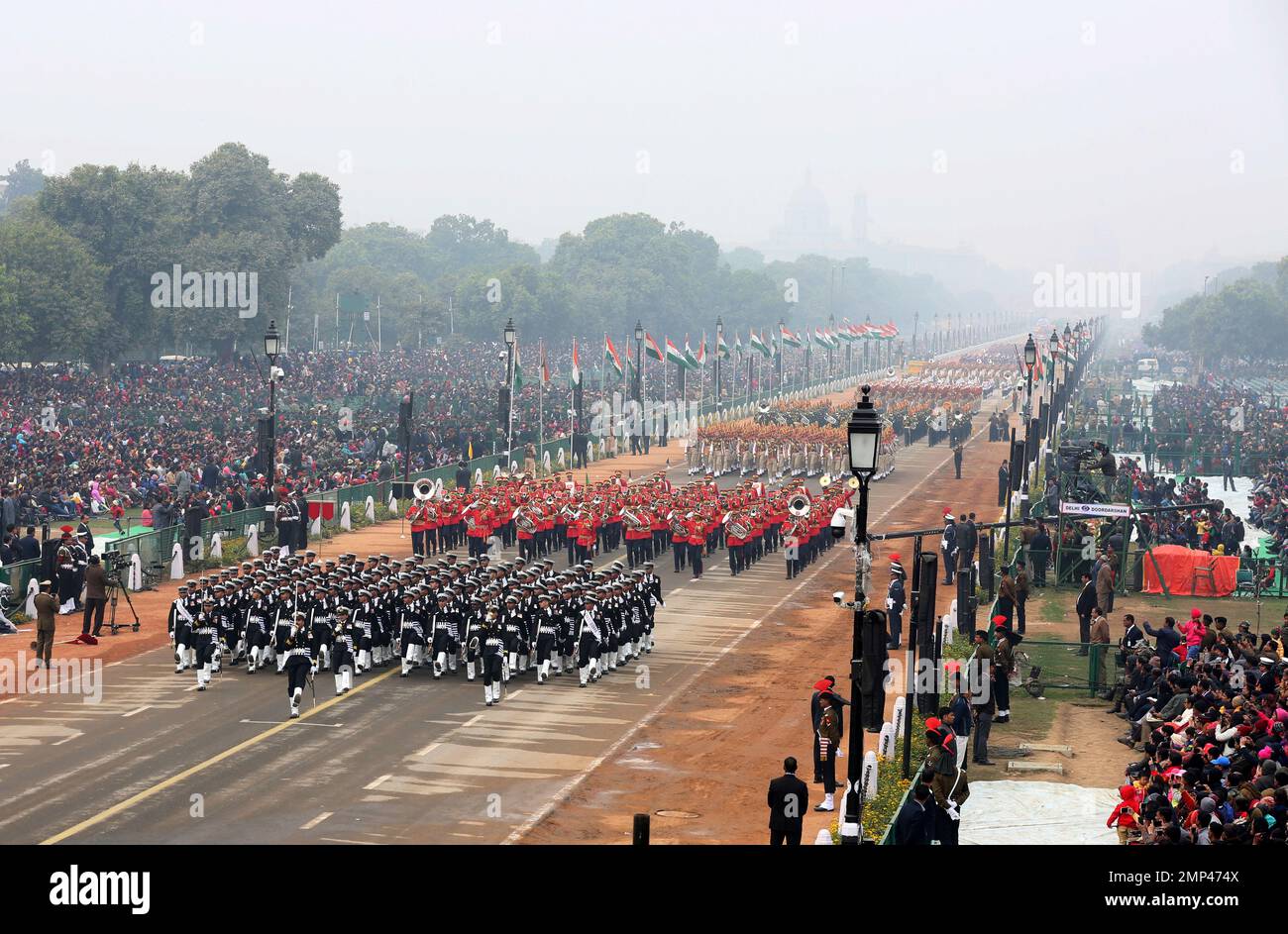 Members of India's various security forces march through Rajpath, the ...