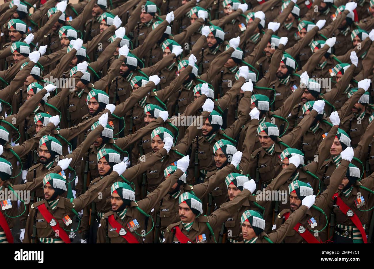 Indian security forces march through Rajpath, the ceremonial boulevard ...