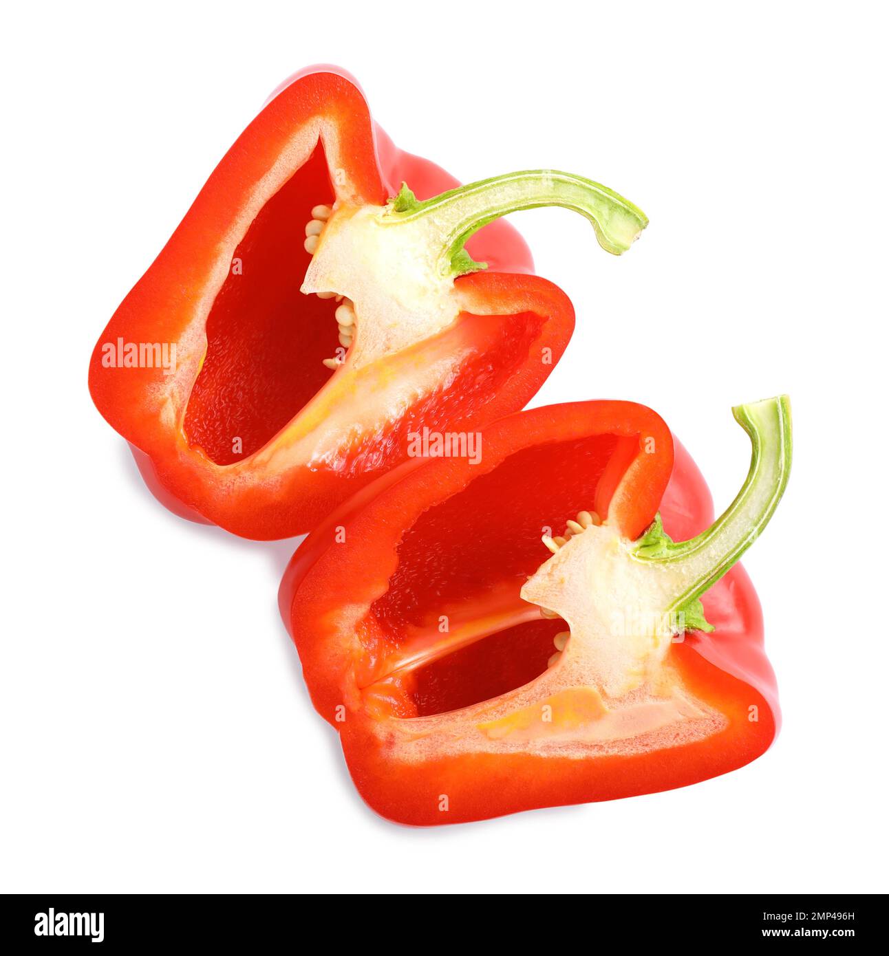 Cut red bell pepper isolated on white Stock Photo - Alamy
