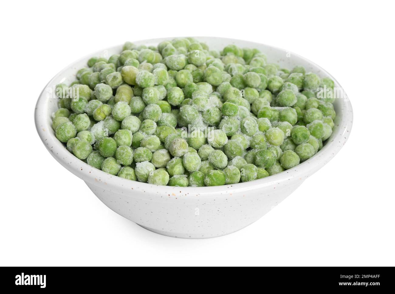 Frozen peas in bowl isolated on white. Vegetable preservation Stock ...