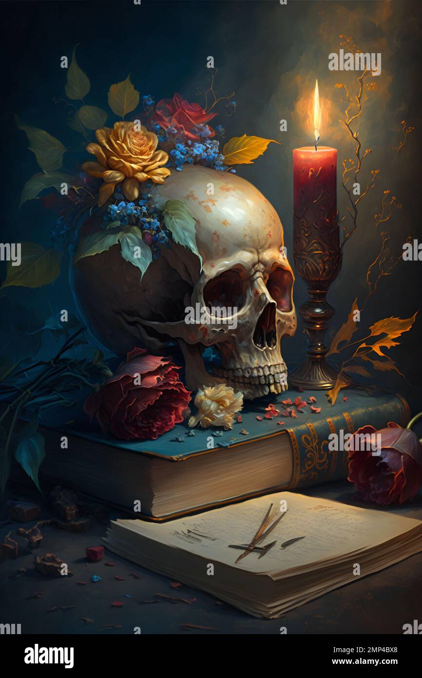 Still life skull flowers hi-res stock photography and images - Alamy
