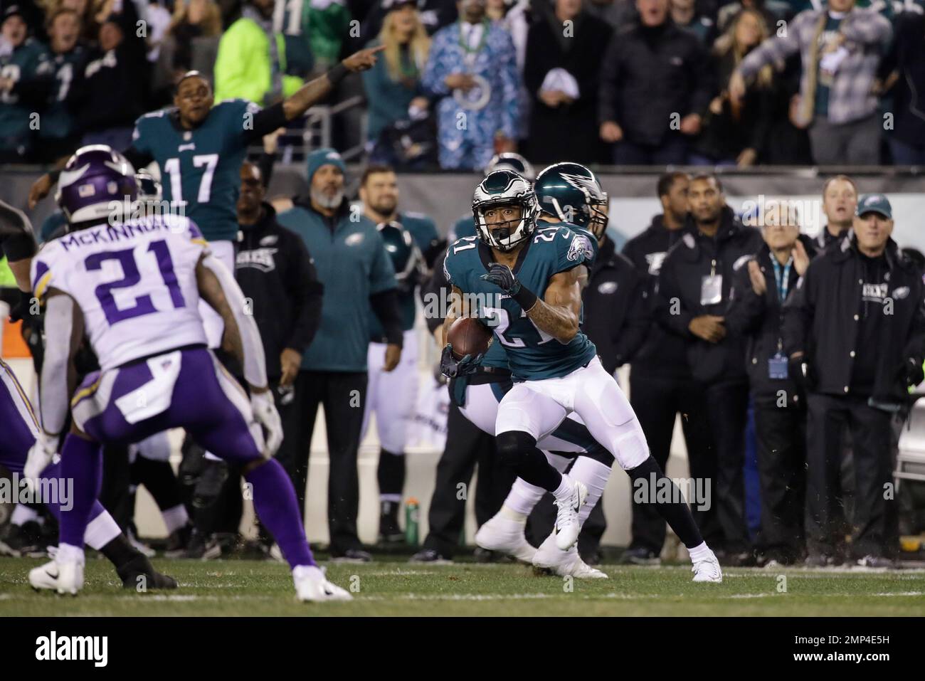 Philadelphia Eagles' Patrick Robinson (21) runs back an interception ...