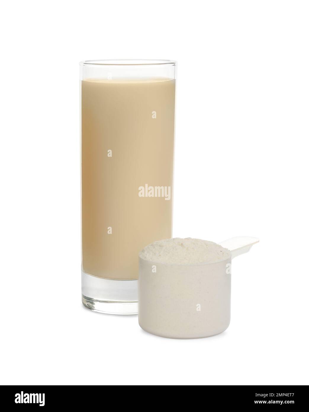 Protein shake and powder isolated on white Stock Photo - Alamy