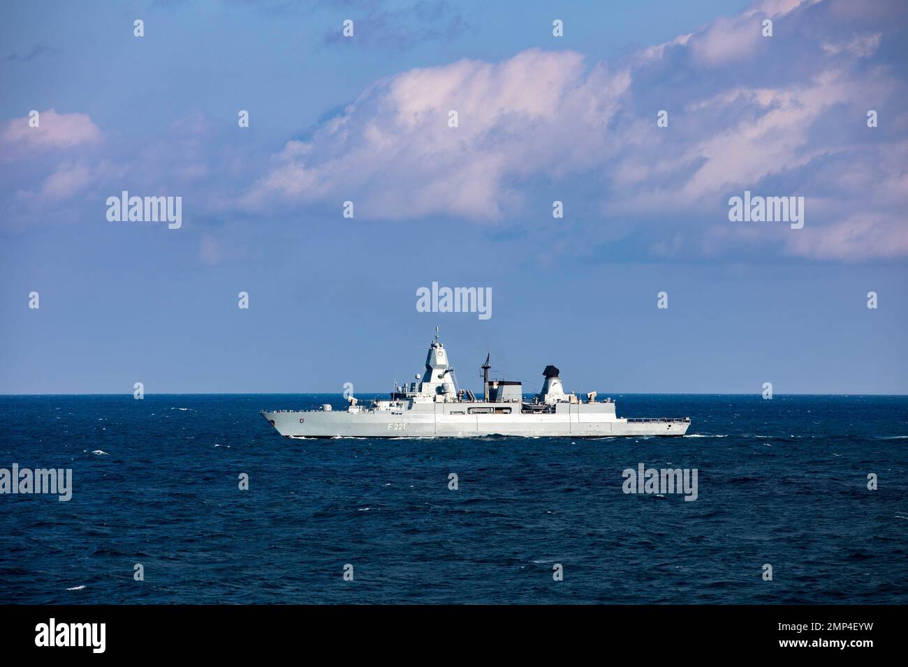 The German Sachsen-class frigate FGS Hessen (F221) steams in formation ...