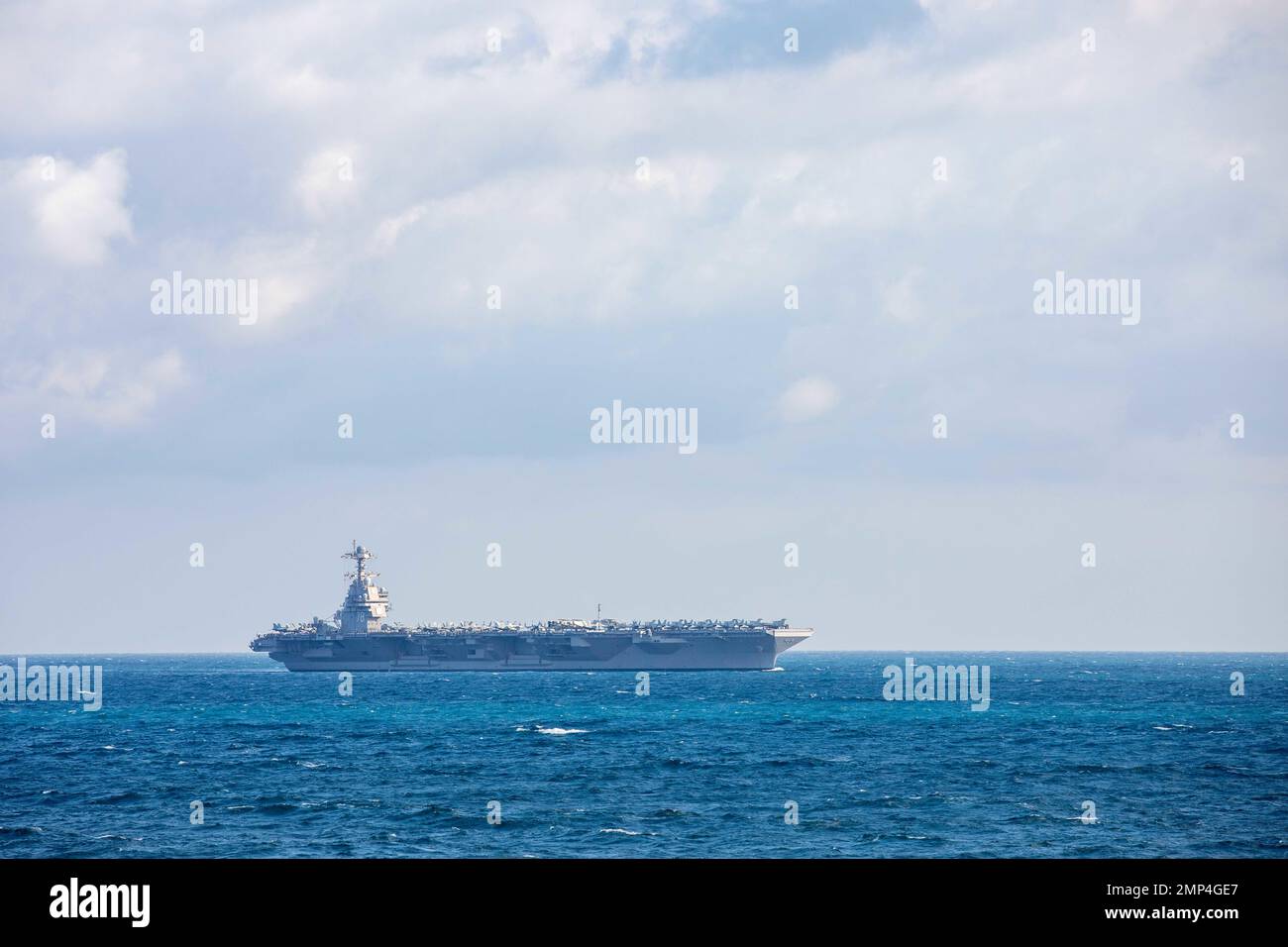 The first-in-class aircraft carrier USS Gerald R. Ford (CVN 78) steams ...