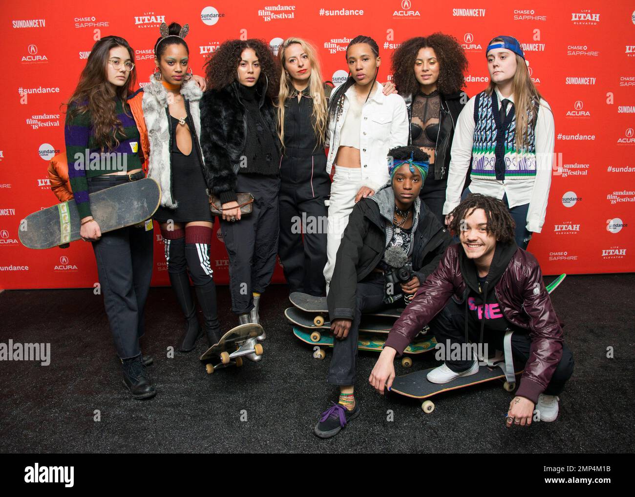 Cast members poses during the premiere of "Skate Kitchen" at the ...