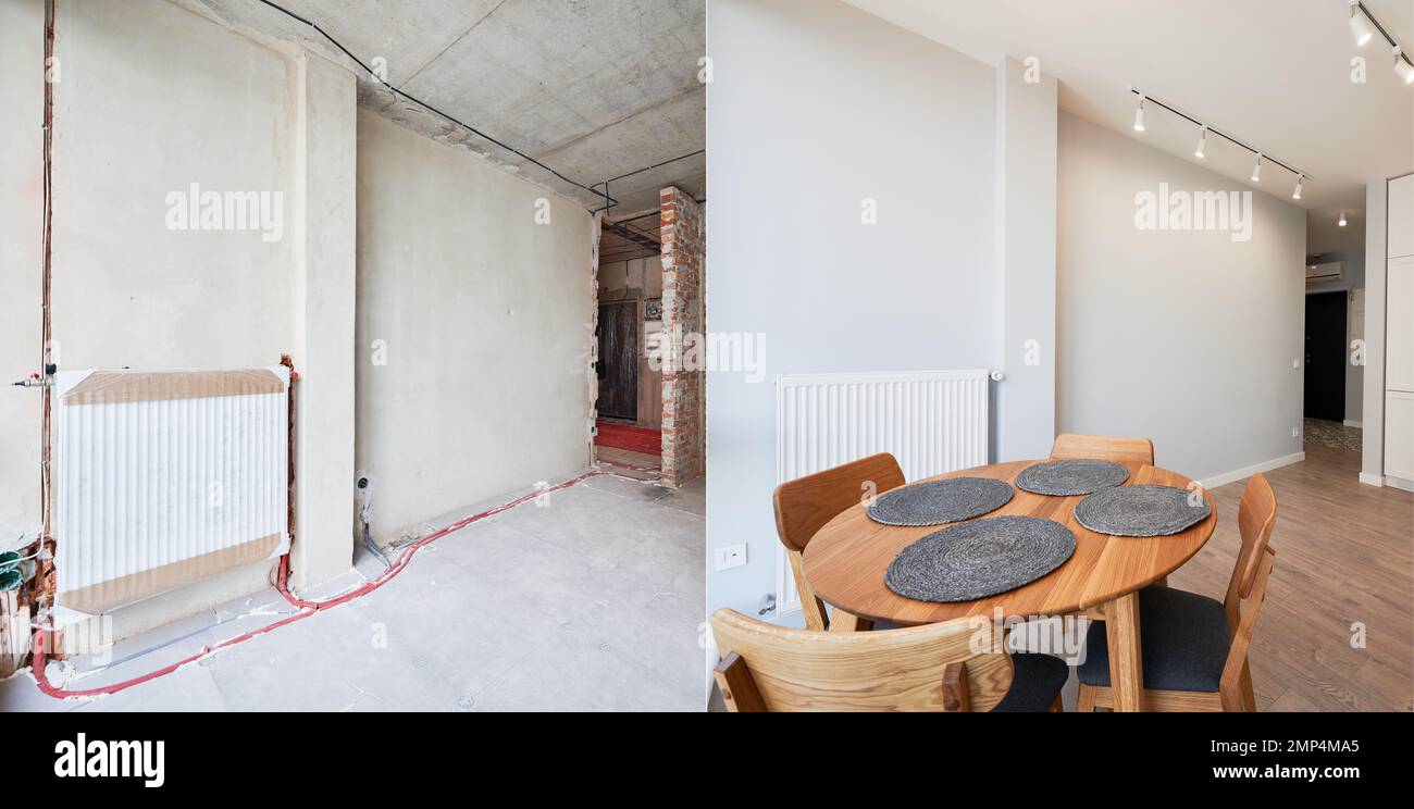 Modern apartment before and after restoration or refurbishment ...