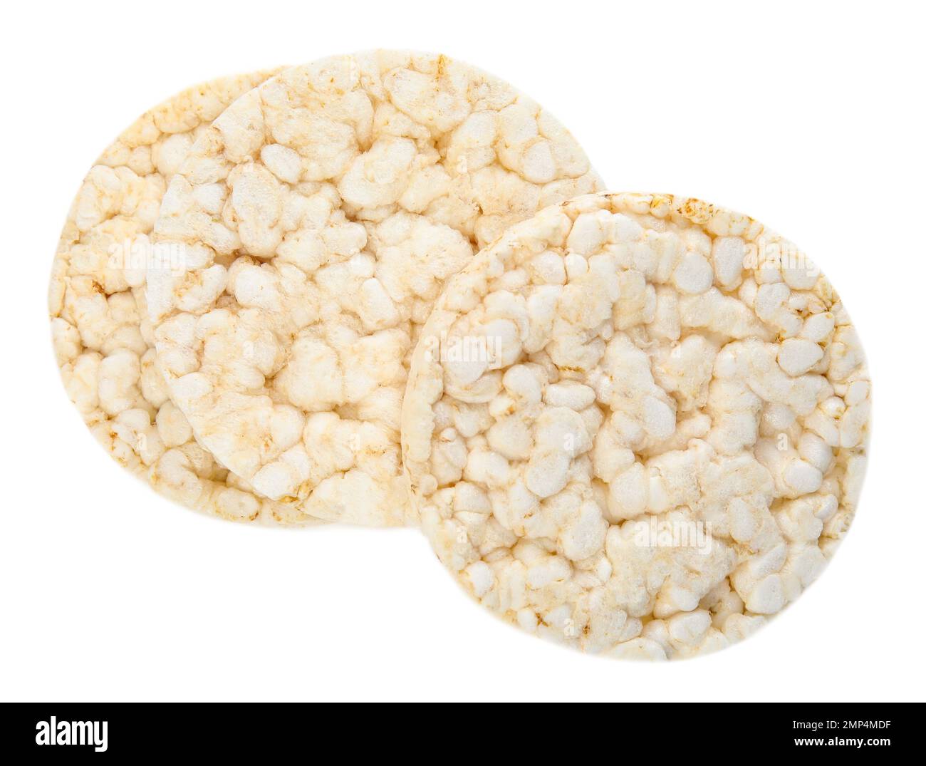 Puffed rice cakes isolated on white, top view. Healthy snack Stock ...