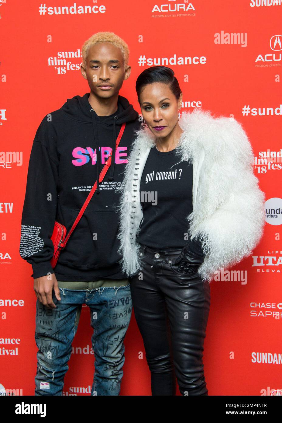 Jaden Smith, left, and Jada Pinkett Smith pose during the premiere of ...