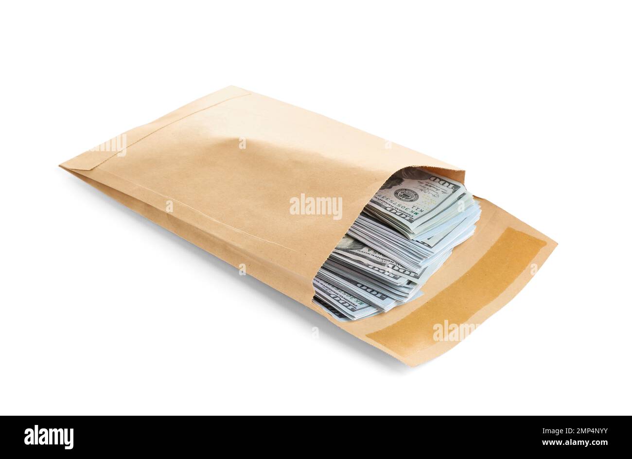 Envelope with dollar bills isolated on white. Bribe concept Stock Photo ...