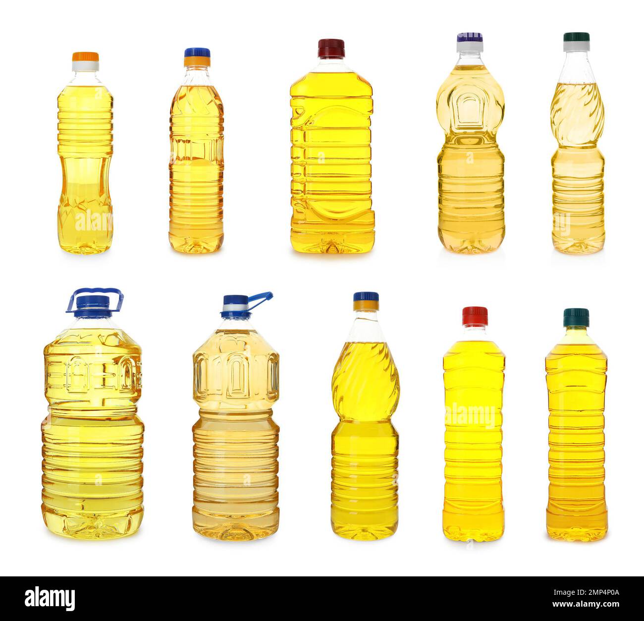 Set of bottles with cooking oil on white background Stock Photo - Alamy