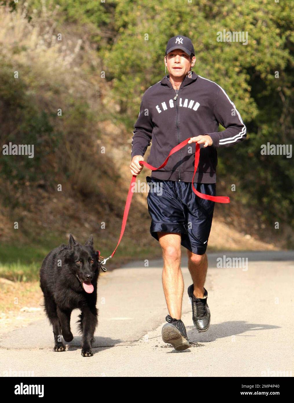 Actor Jerry O'Connell gets in some exercise, jogging with his dog ...