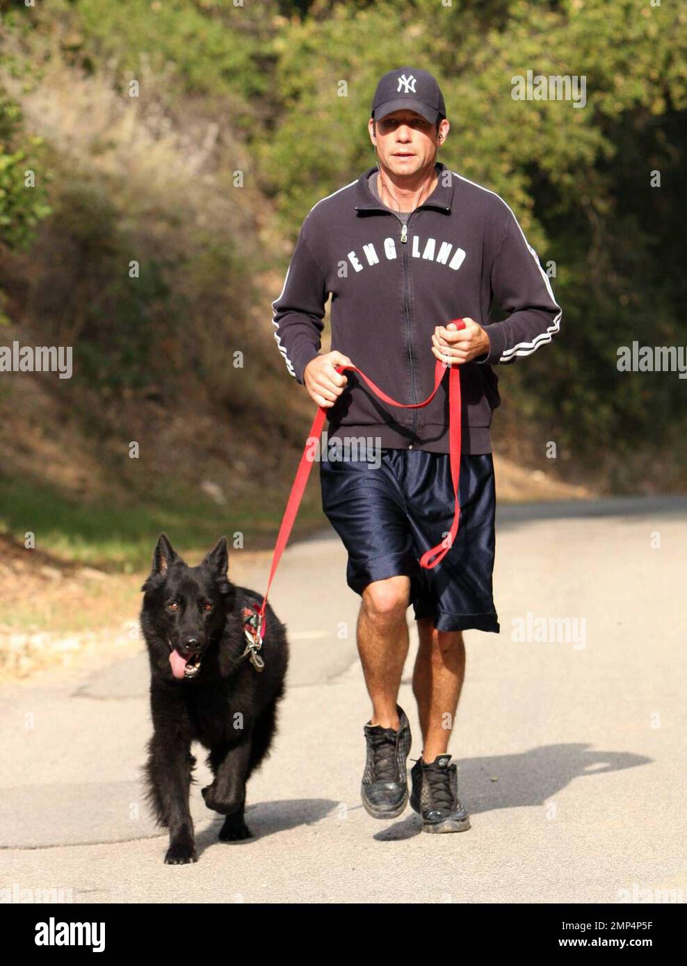 Actor Jerry O'Connell gets in some exercise, jogging with his dog ...