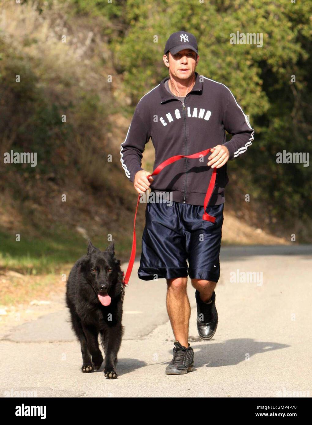 Actor Jerry O'Connell gets in some exercise, jogging with his dog ...