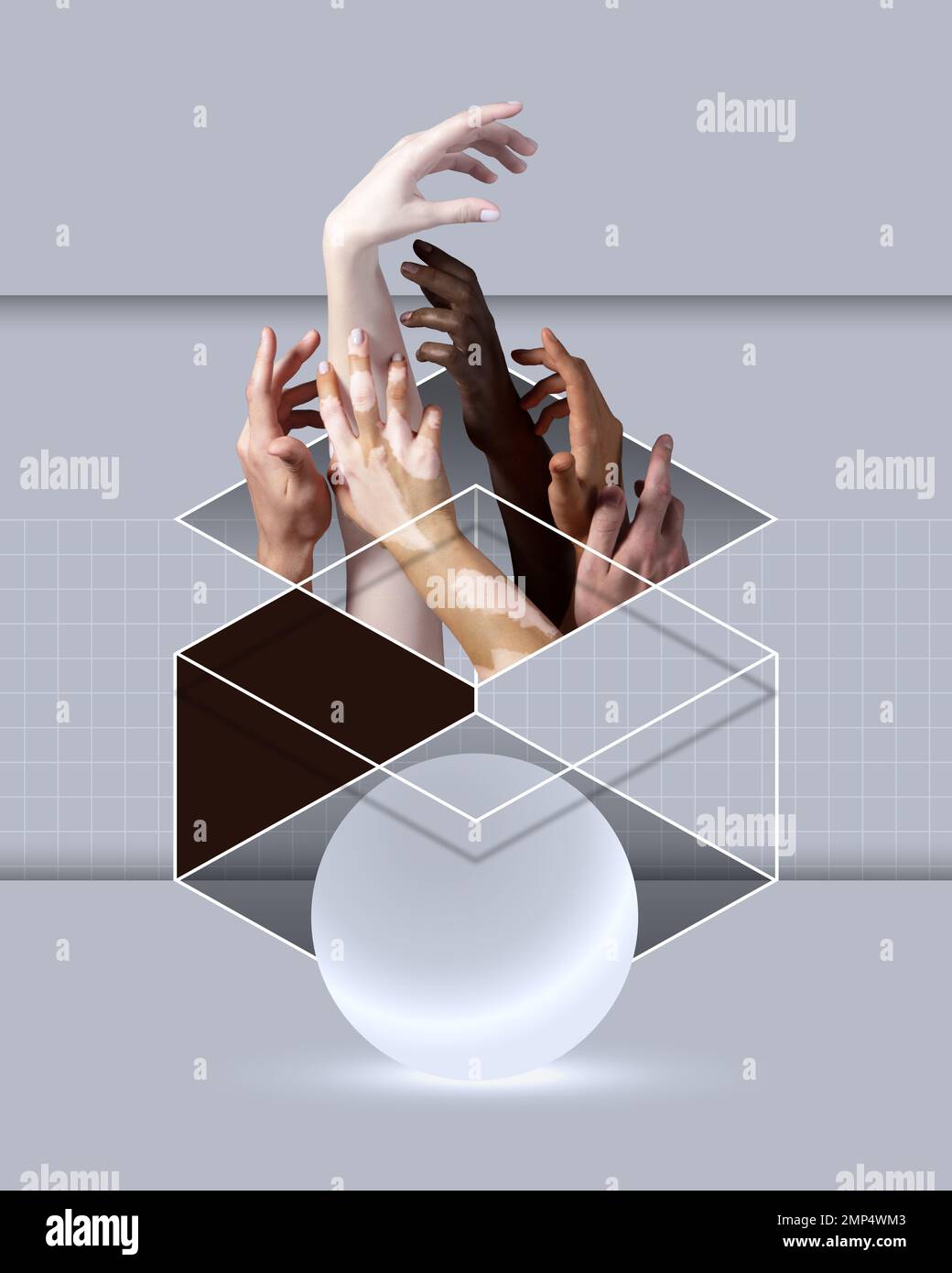 Contemporary art collage. Creative surreal design. Human hands ...
