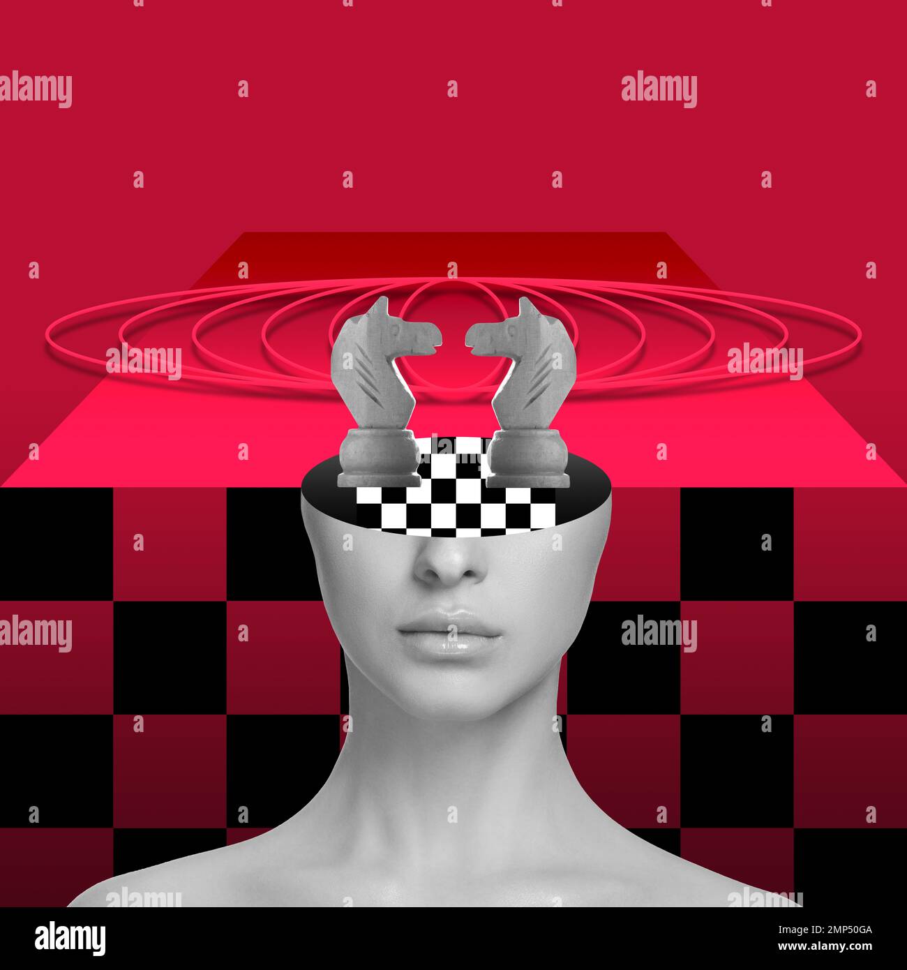 Contemporary art collage. Creative surreal design. Chess game. Cut ...