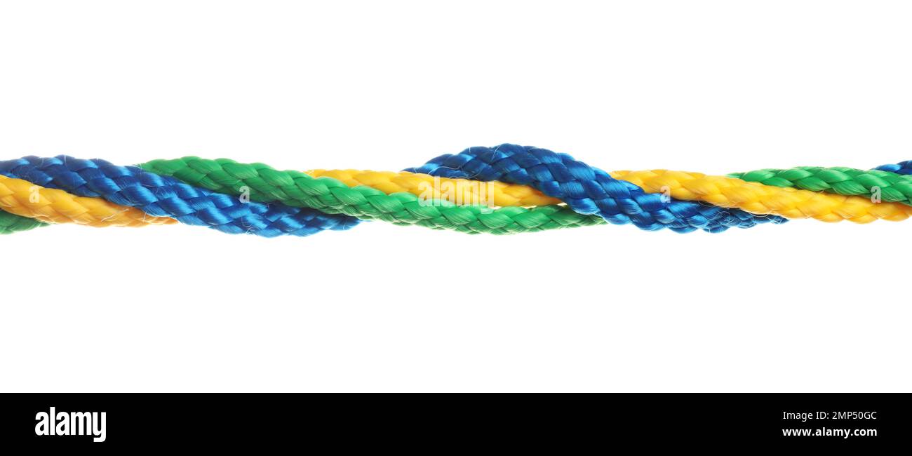 Twisted colorful ropes isolated on white. Unity concept Stock Photo - Alamy