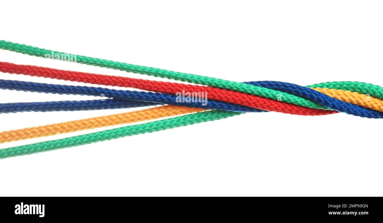 Twisted colorful ropes isolated on white. Unity concept Stock Photo - Alamy
