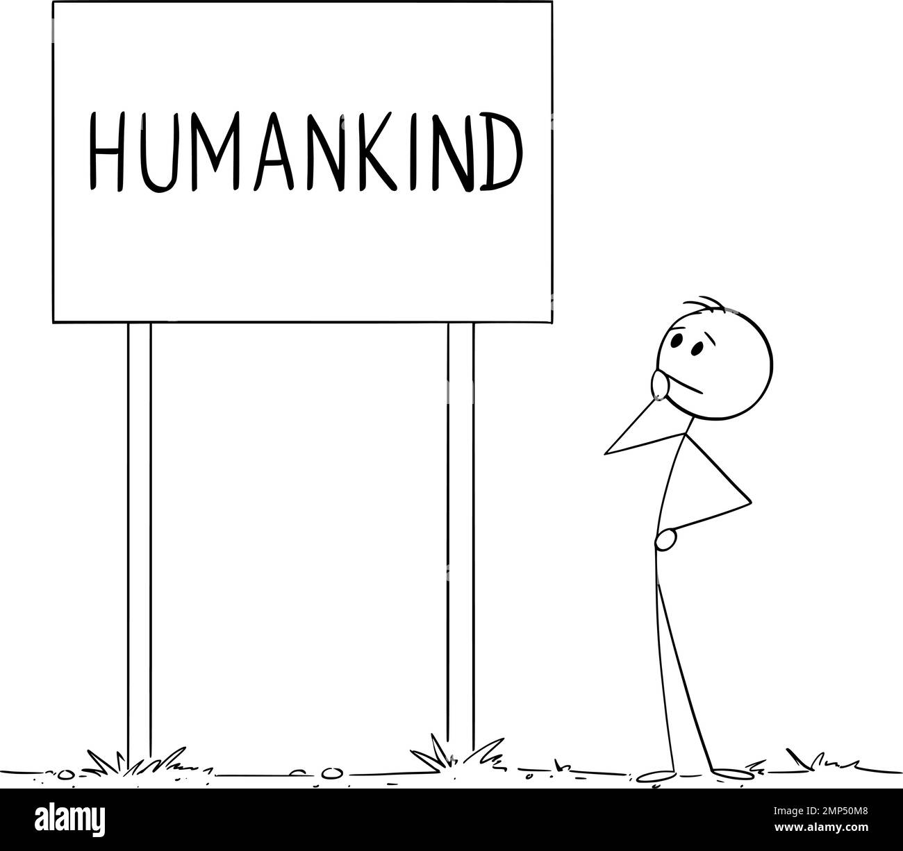Person Thinking About Future of Humankind, Vector Cartoon Stick Figure ...